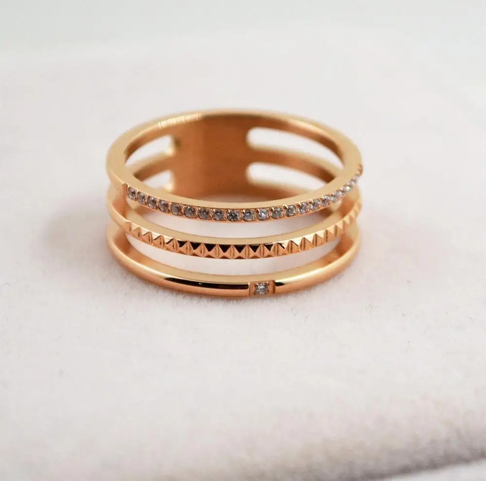 Fashion Jewelry New Ring For Women Titanium Steel Three layer Rose Gold ...