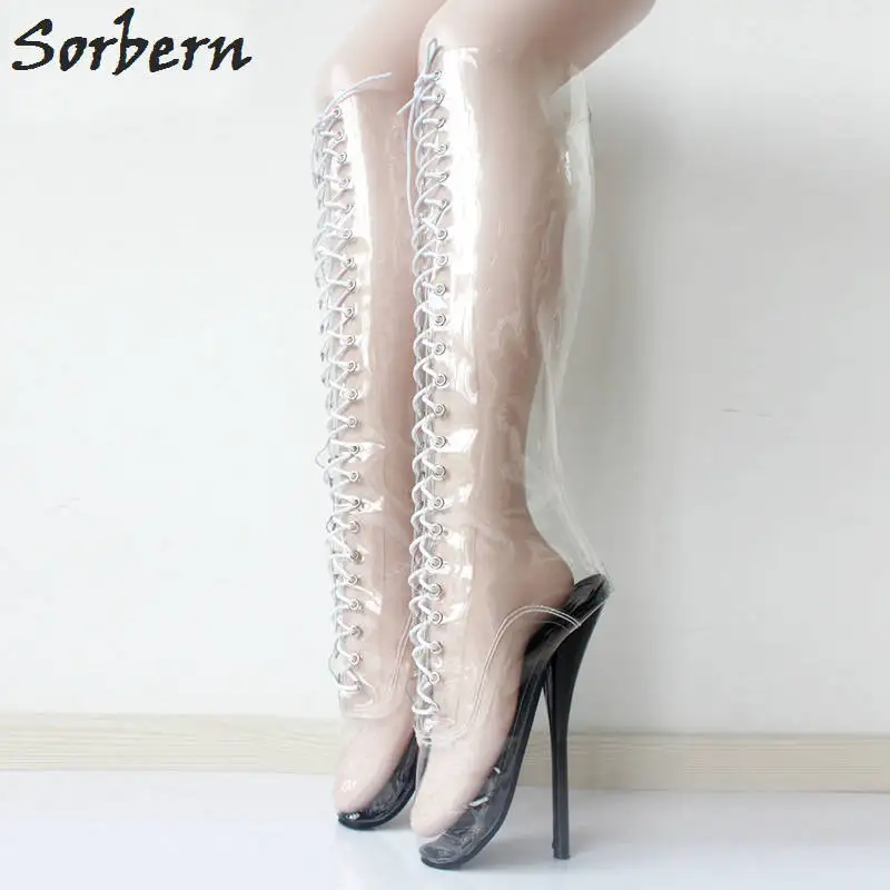Sorbern Fetish Ballet Heels Women Boots Knee Length 2018 Lace Up Unisex