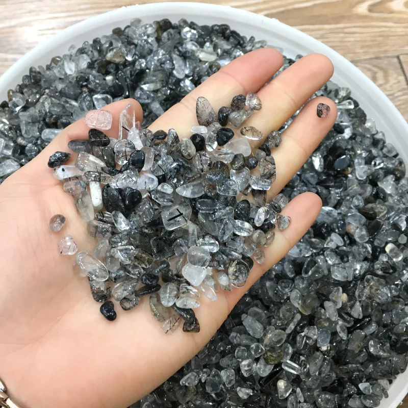 50g Natural Black Quartz Rutilated Stone Tourmaline Gravel Rock Crystal ...