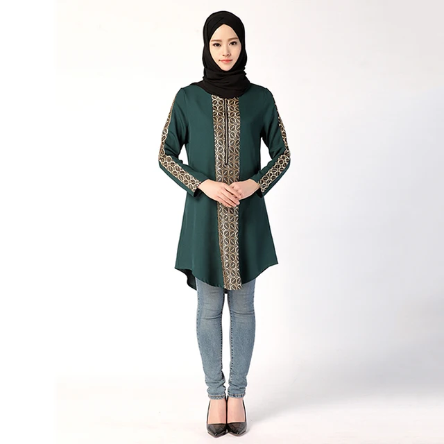 Aliexpress.com : Buy Casual Muslim Women's Tops Lace Shirt Dress Zipper ...