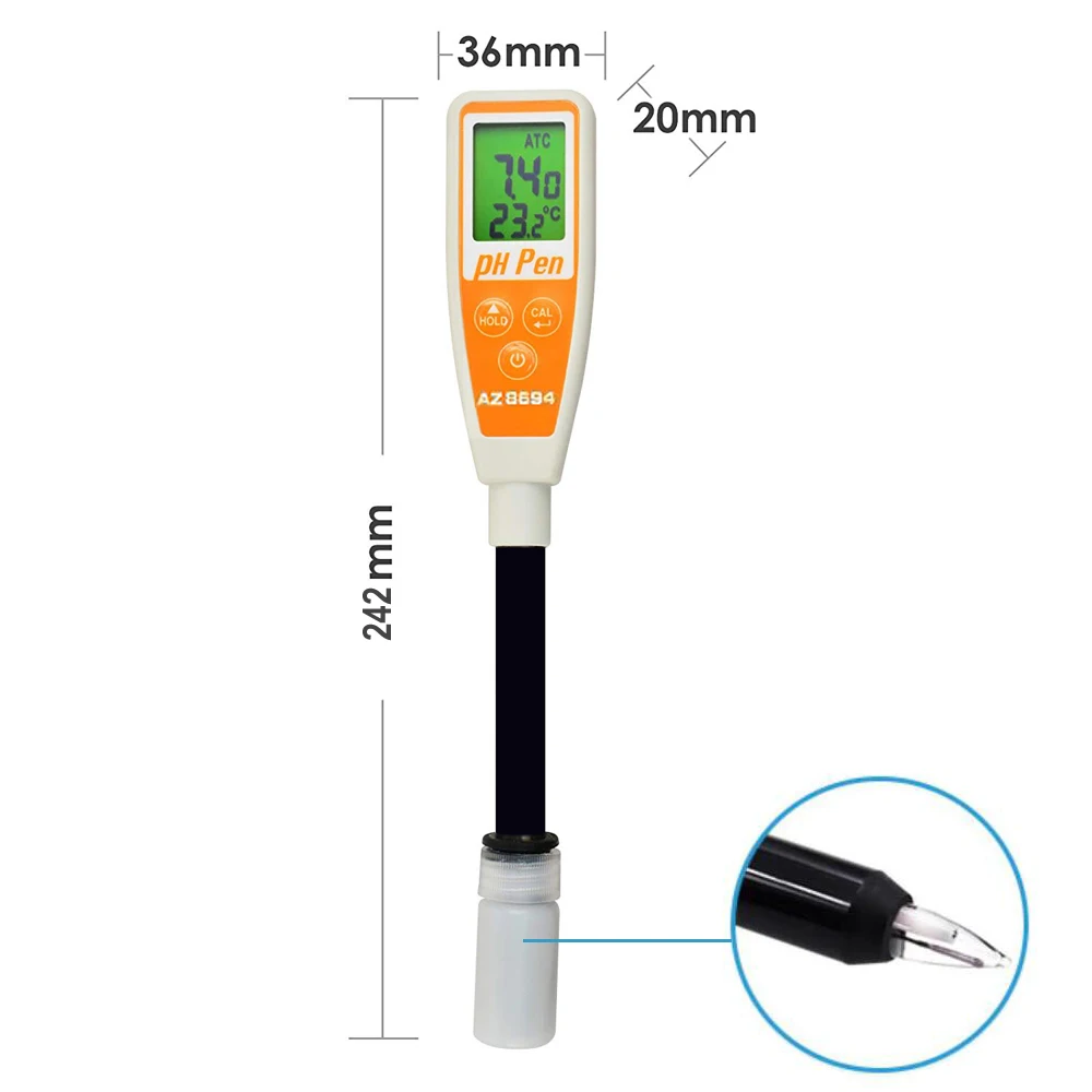 AZ8694 Long pH Meter Pen Spear Probe Electrode Auto Temperature ...