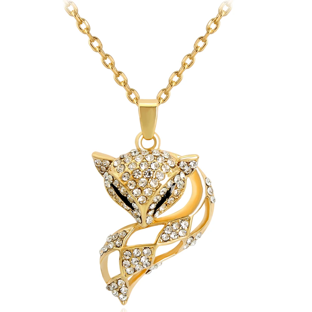 Fashion Women All Match White Rhinestone Fox Pendant Long Chain ...