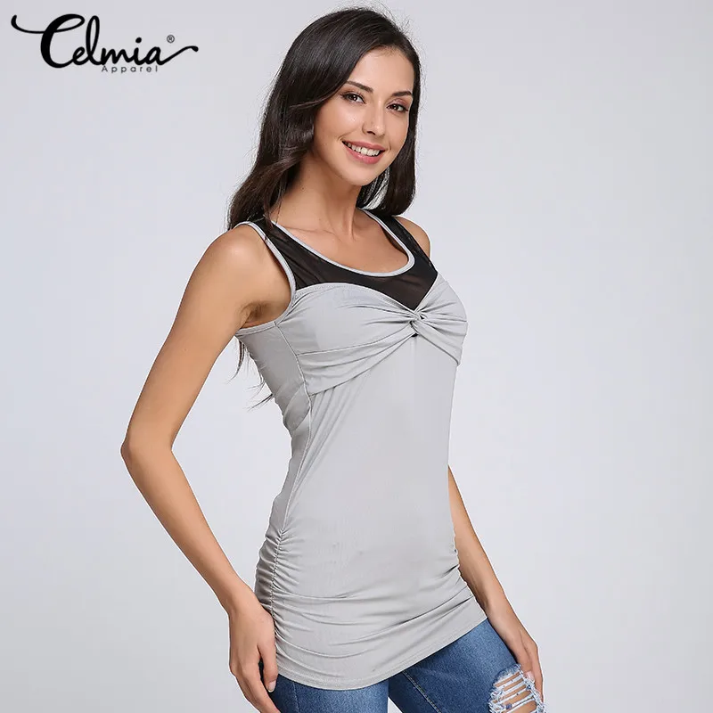 Celmia Women Sexy Mesh Splice Blouse 2018 Summer Fashion Lady O Neck