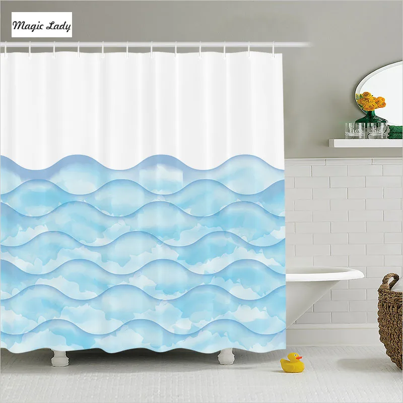 Shower Curtain For Curved Bathroom Accessories Sea Waves Liquid Ocean