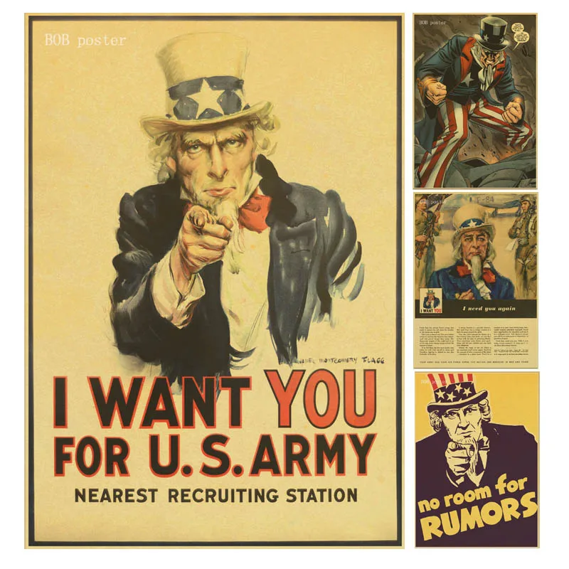 빈티지 포스터 엉클 샘 제 2 차 세계 대전 모집 광고 영화 포스터 내가 원하는 크래프트 종이 그림 벽 스티커 에서빈티지 포스터 엉클 샘 제 2 차 세계 대전 모집 광고