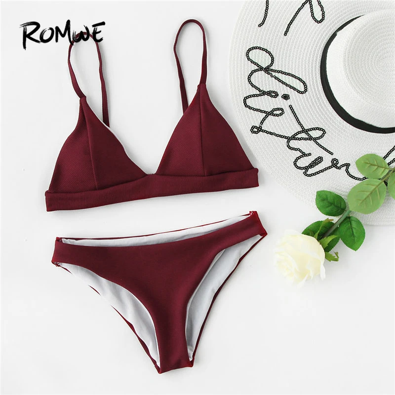 Romwe Sport Female Seam Detail Triangle Bikini Set 2018 New Arrival