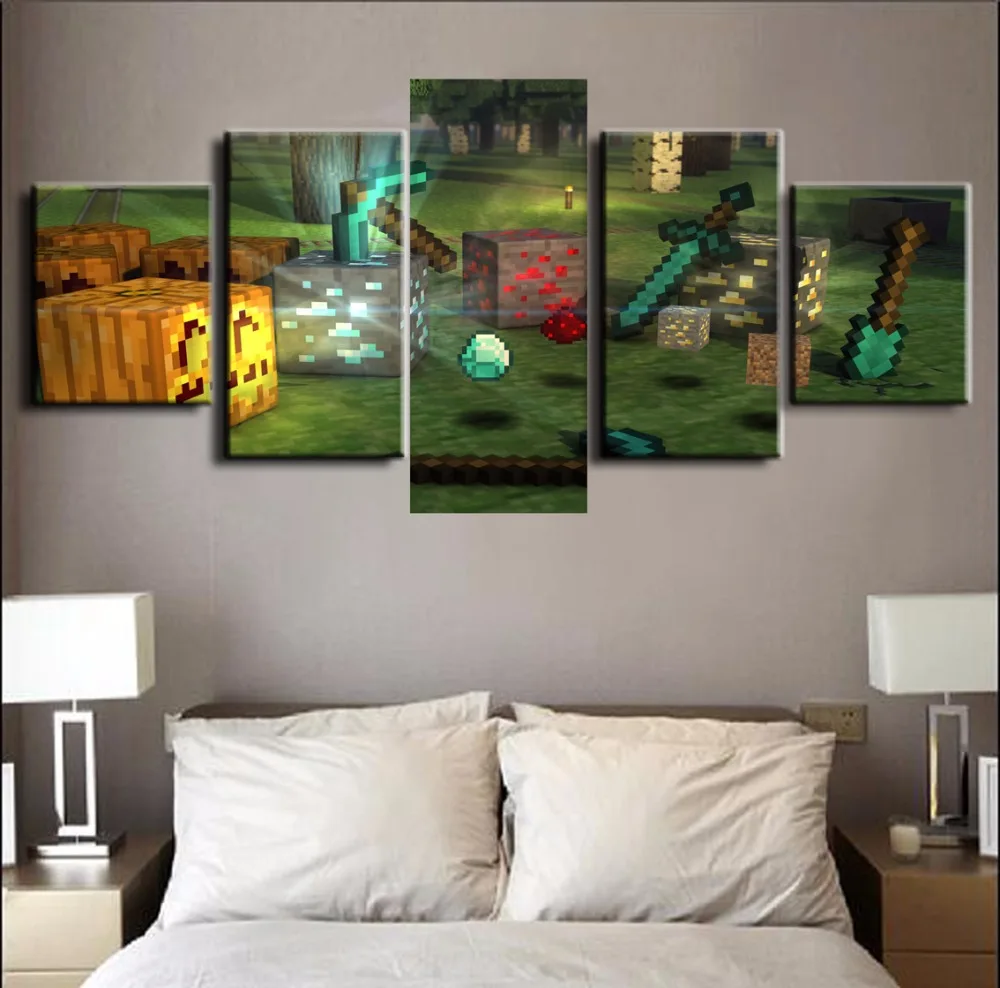 HD Printed Canvas Painting 5 Pieces Minecraft Game Posters Modular ...