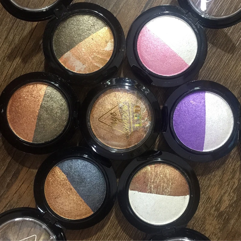 Double Color Eye Shadow Black Round Plastic Shell White Pink Purple ...