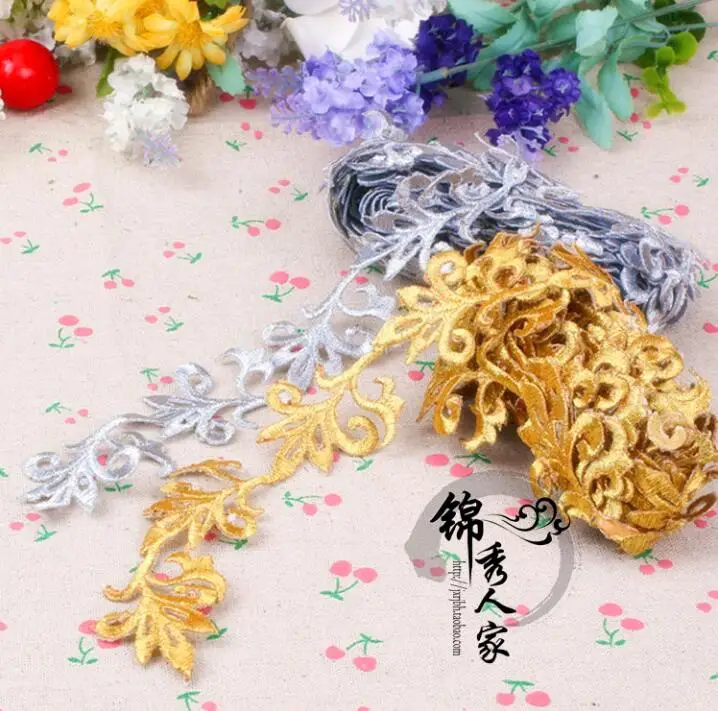 8 Yards Iron On Embroidered Lace Trim Silver Gold Hotfix Lace Ribbon ...