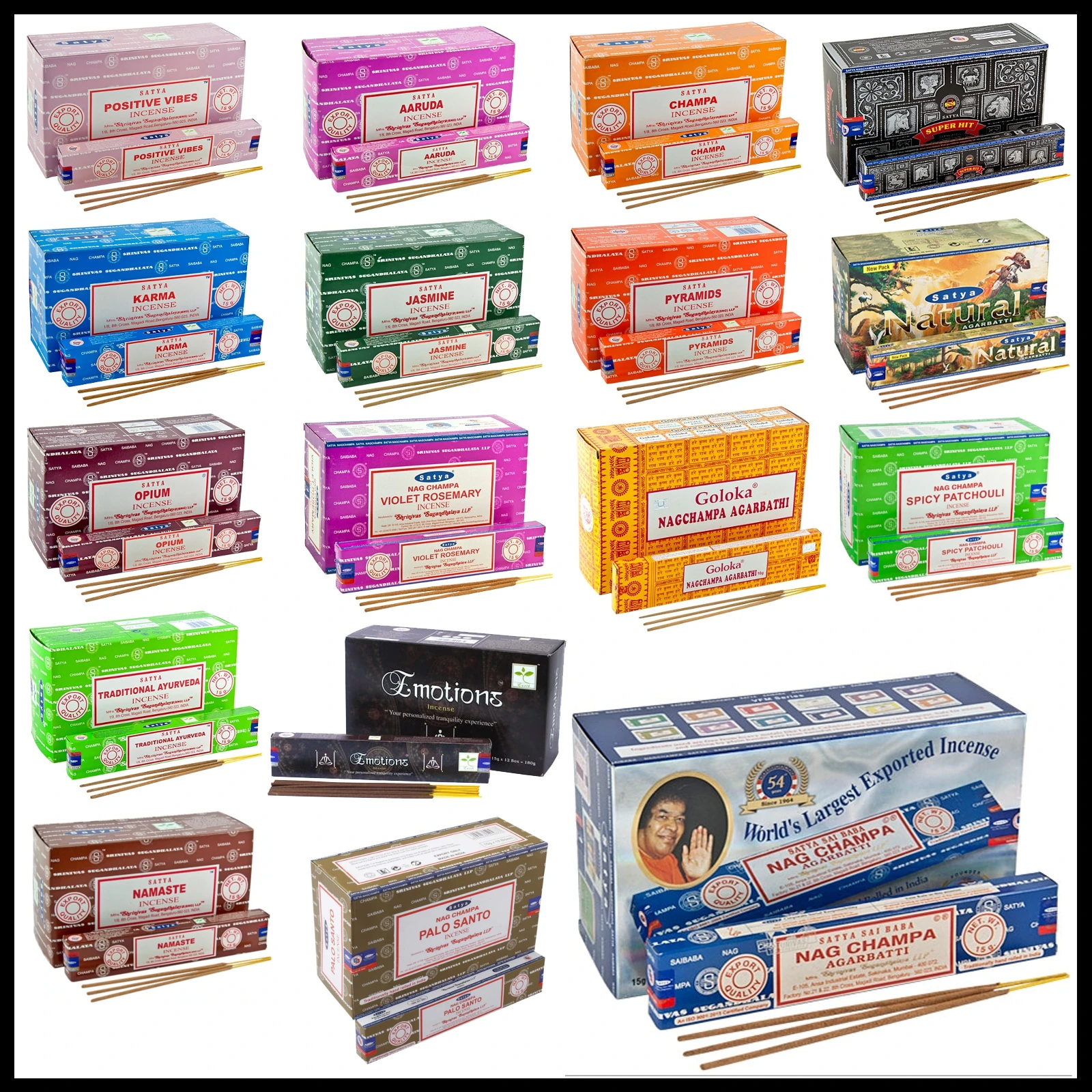 Incenso Satya Nag Champa, Goloka, Super Hit, Natural, Rosa, Namaste ...