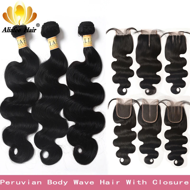 Peruvian-Body-Wave-Hair-3-Bundles-Non-Remy-Human-Hair-Extensions-With-4 ...