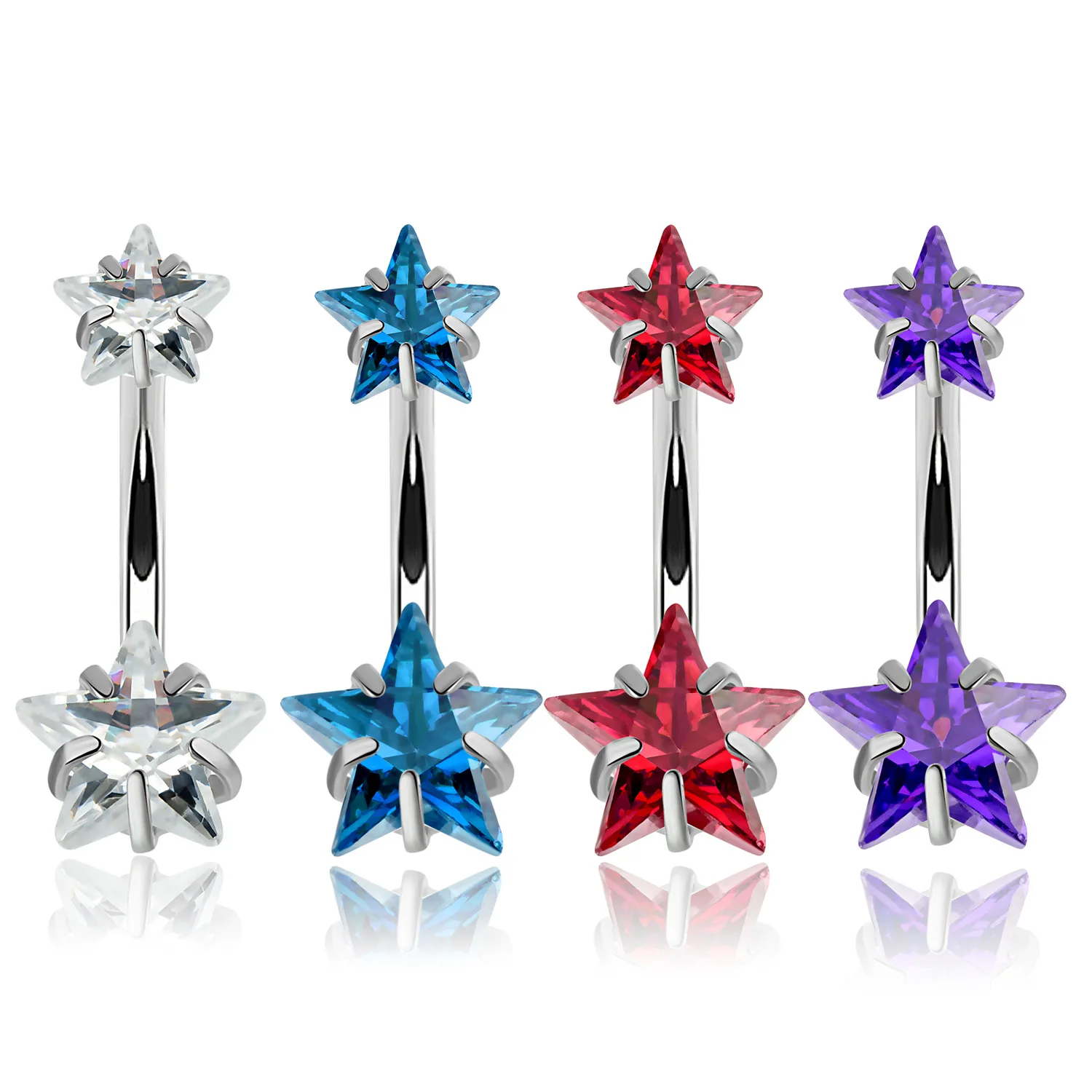 Anneau de nombril,Star Purple-2Piece--Piercing de nombril en cristal zircon 14G, 1-2 pièces ...