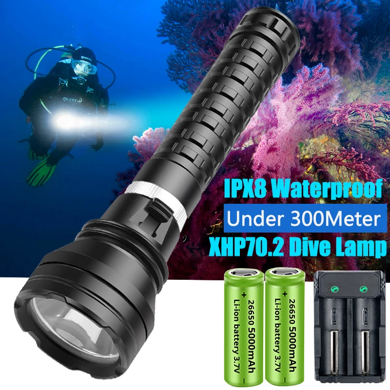 30000LM-IPX8-Waterproof-Dive-Flashlight-XHP70-2-LED-Dive-Lamp ...
