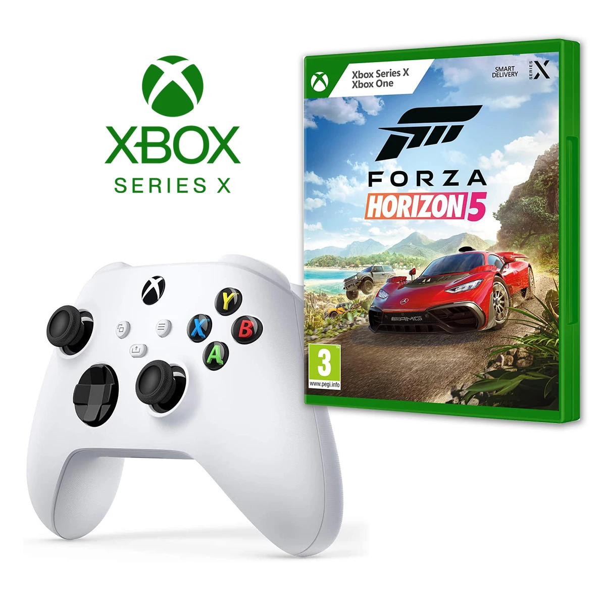 Xbox x série branco robô controlador sem fio pacote (xbox e pc) + forza ...