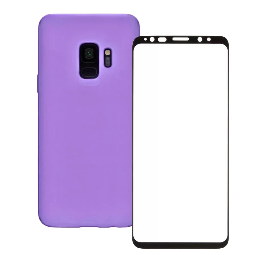 Case silicone for Samsung Galaxy S9 overlay (purple) + Glass (full ...