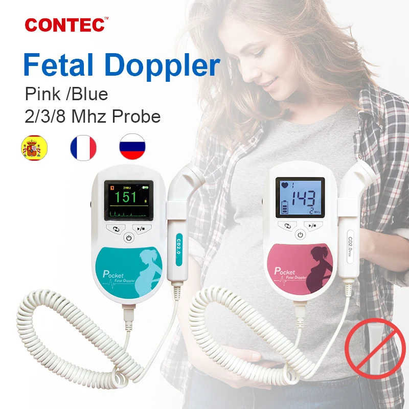 CONTEC Fetal Doppler Heart Beat Monitor Backlight LCD Pink Colour with ...