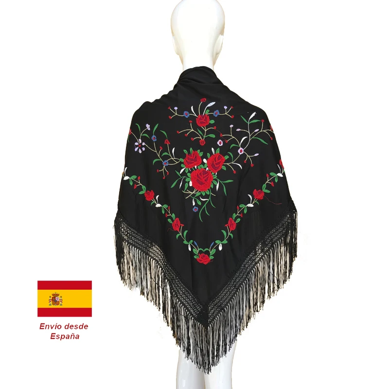 Manton de manila bordado de flor para mujer, Mantón para danza flamenca ...