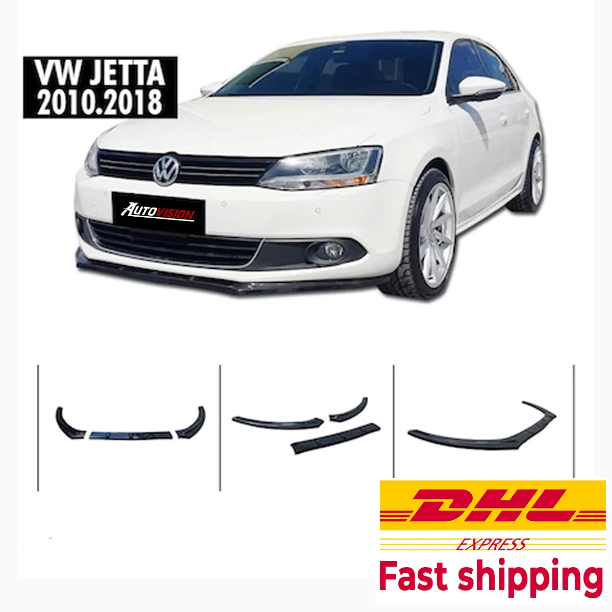 For Volkswagen VW Jetta MK6 2010-2018 Car Front Bumper Lip 3 pcs Glossy ...