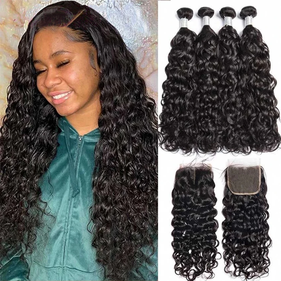 12a Malaysian Virgin Human Hair Water Wave Bundles With Closure 100% ...