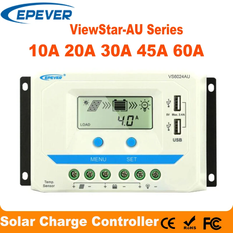 Epever 60a 45a 30a 20a 10a Solar Charger Controller 12v 24v Auto Backlight Lcd Solar Panel ...