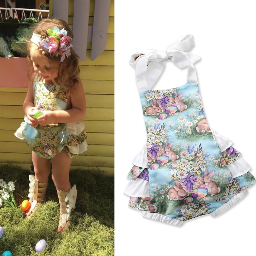 wholesale spring floral easter bunny rabbit egg bubble ruffle baby romper tie crop top&skirt ...