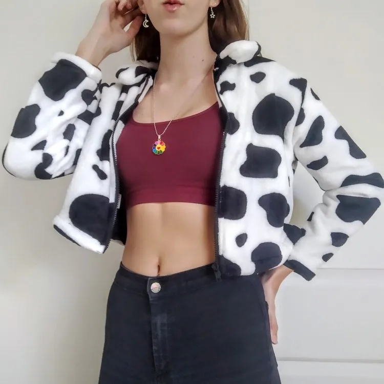 Fluffy Cow Pattern Jacket 🐮⚡️ - Sour Puff Shop