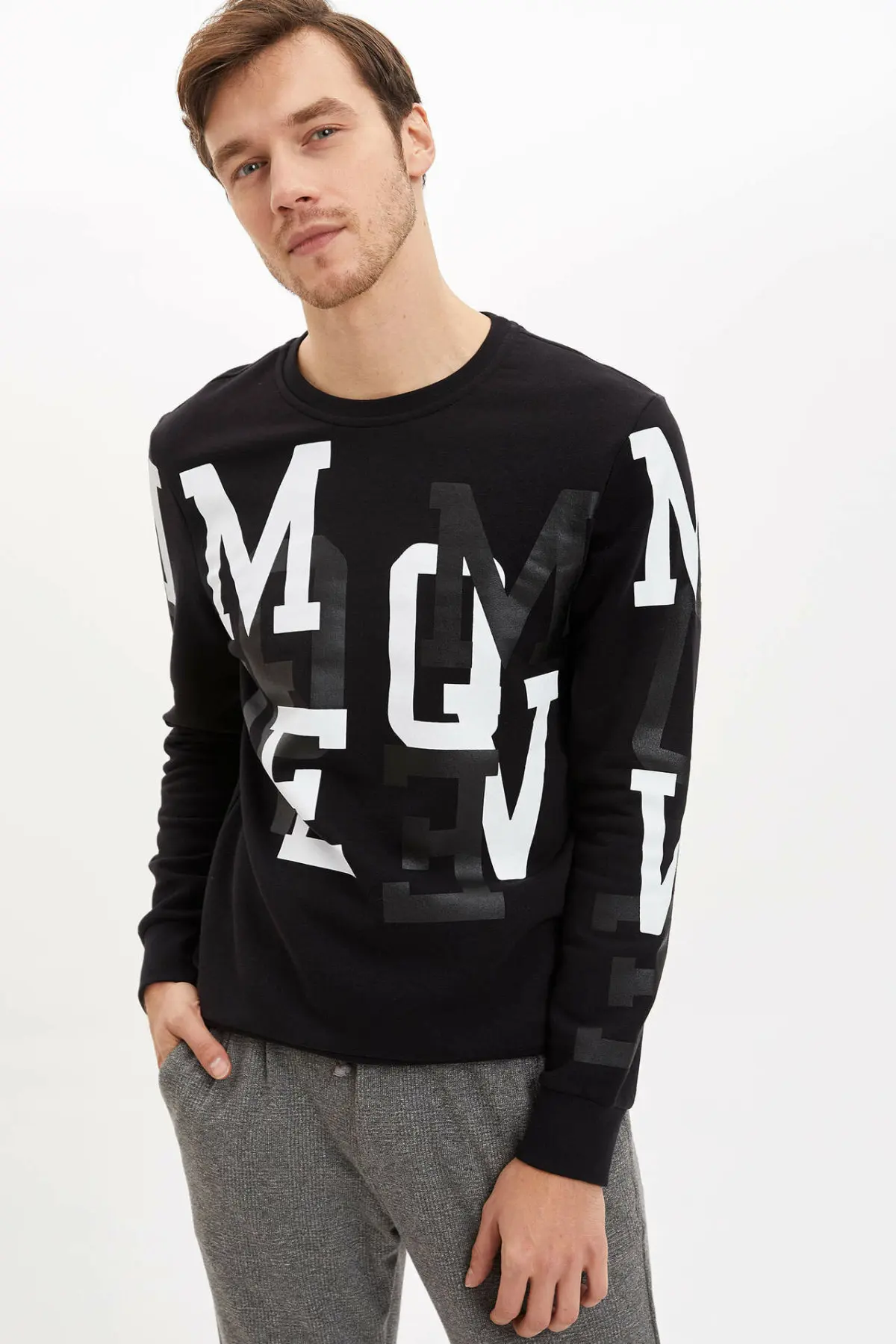 Sudadera con capucha negra con estampado de letras para hombre de defaw ...