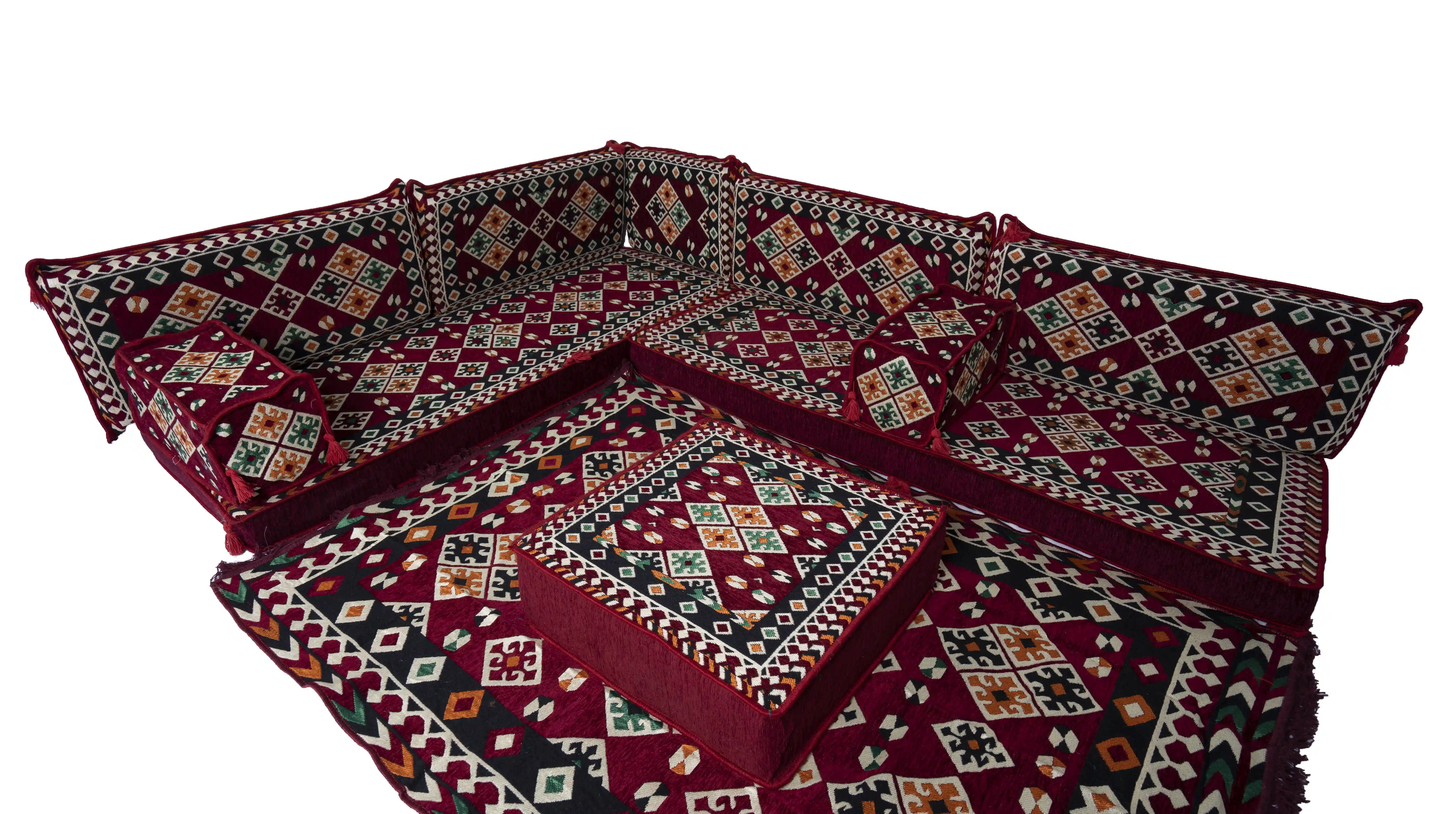 Oriental-Floor-Seating-Maroon-Floor-Sofa-Seating-Set-Corner-Arabic-Sofa ...