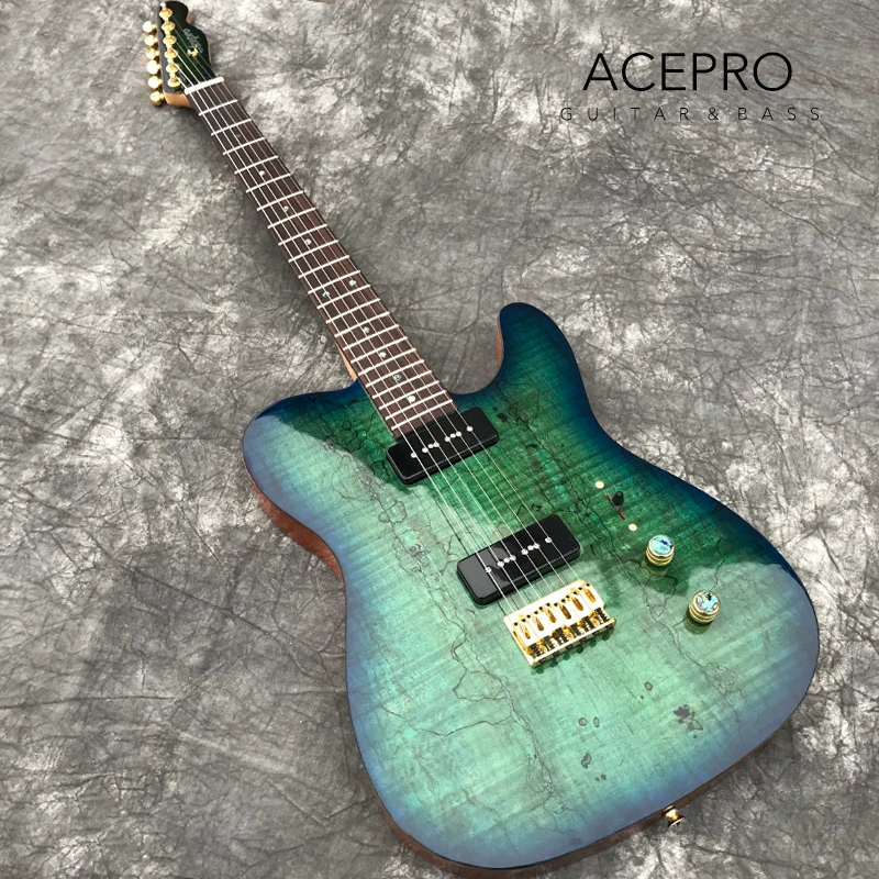 Acepro Electric Guitar With Spalted Maple Top, Gold Grover Tuners ...