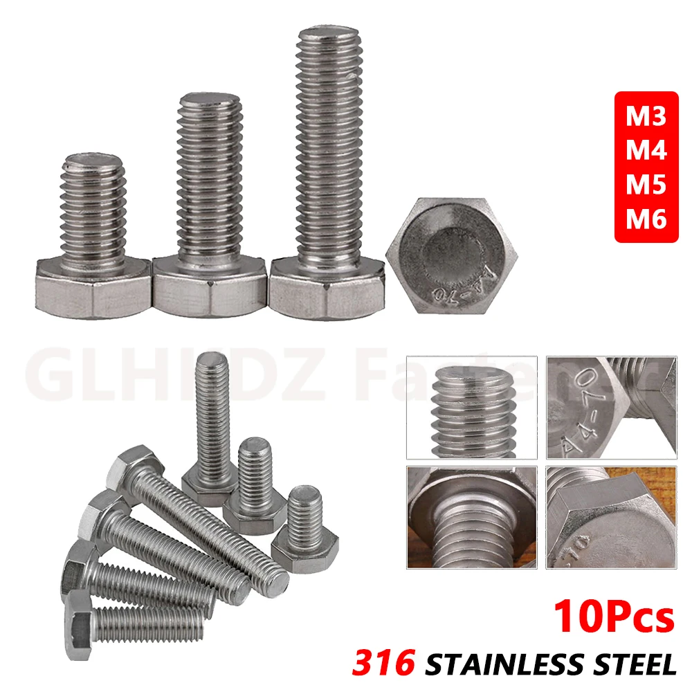 10pcs-M3-M4-M5-M6-Fully-Threaded-External-Hex-Hexagon-Head-Cap-Bolt ...