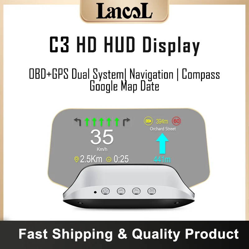 C3 Auto HUD GPs OBD2 Head Up Display Car Projector Speedometer with ...
