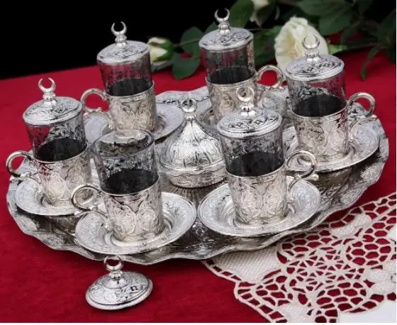 Ottoman-Turkish-Silver-Brass-Tea-Coffee-Saucers-Cups-Tray-Set-HIGHEST ...