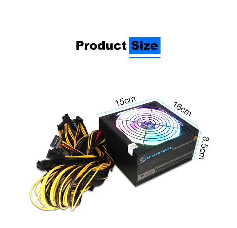 New 2000W RGB Mining Power Supply Support 8 GPUs GPU Mining Rig ETH ...