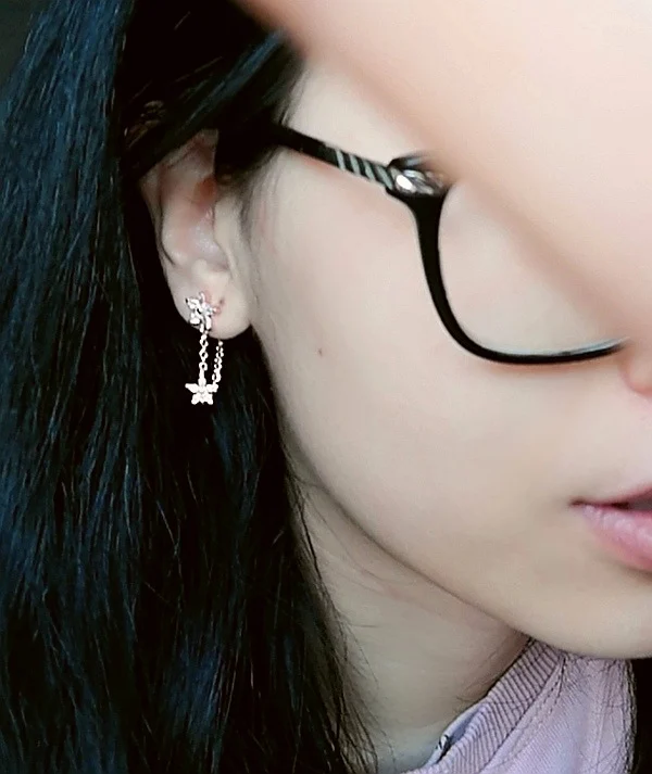 Crystal Flower Asymmetry 925 Sterling Silver Stud Earrings | Dagiba Jewelry
