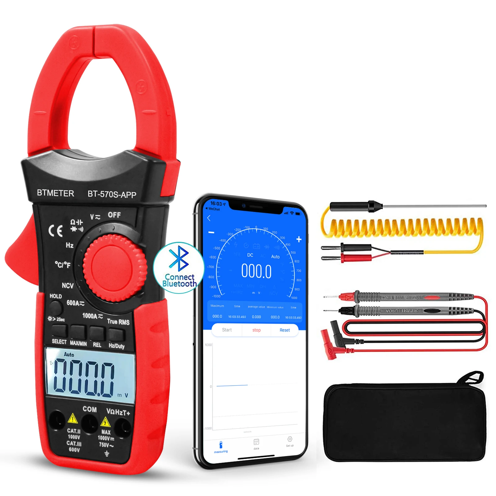 Digital AC/DC Volt Amp Clamp Meter,Auto Ranging 1000A Ammeter Clamp ...