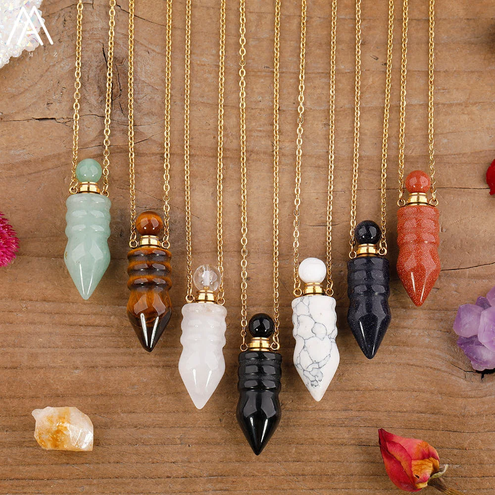Unique-Bullet-Shape-Gemstones-Perfume-Oil-Diffuser-Pendant-Necklace-For ...