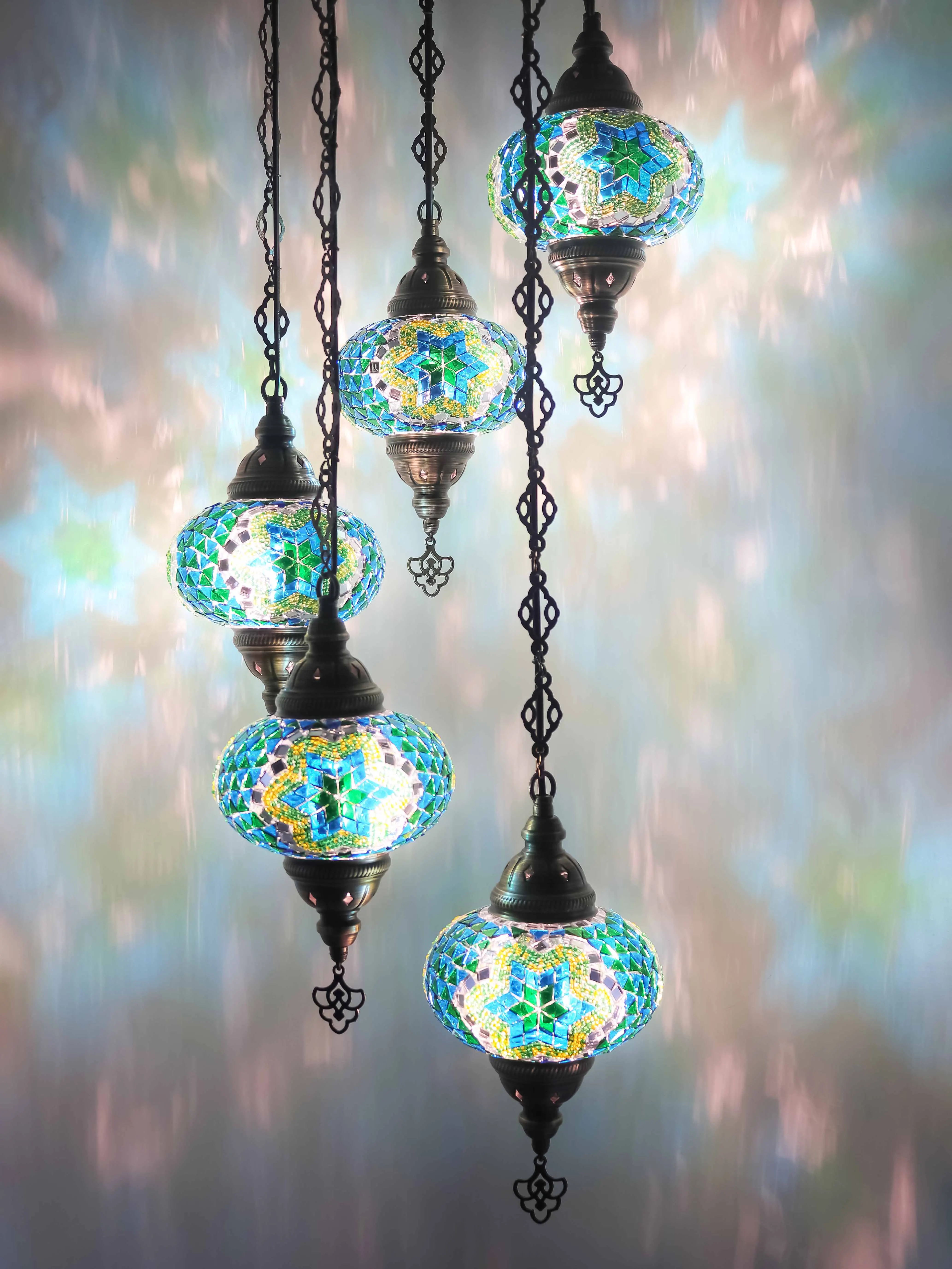 Turkish Mosaic Lamp Hanging Morrocan Chandelier With Big 5 Globe ...