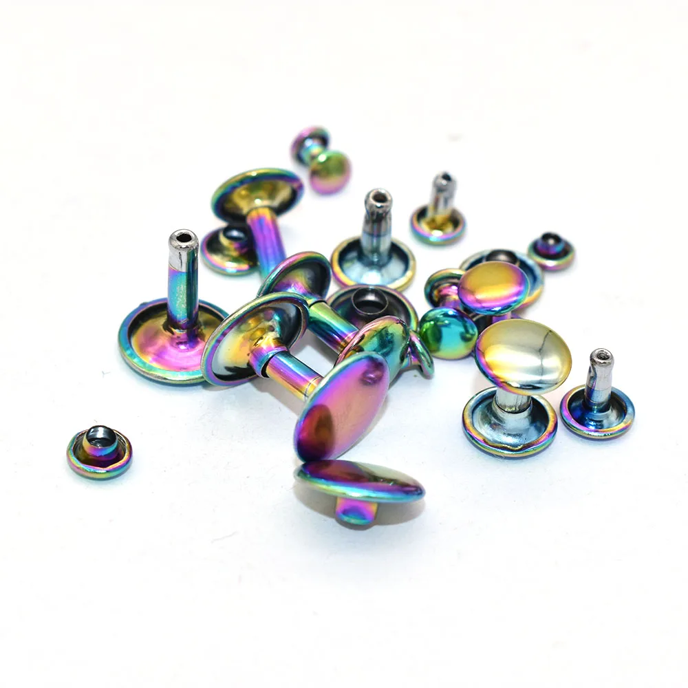 RIVET,10mm--Rivets métalliques à Double capuchon en cuir, couleur arc ...