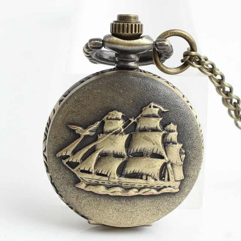 Small Sailing Sailboat Quartz Pocket Watch For Men Women Retro Bronze ...
