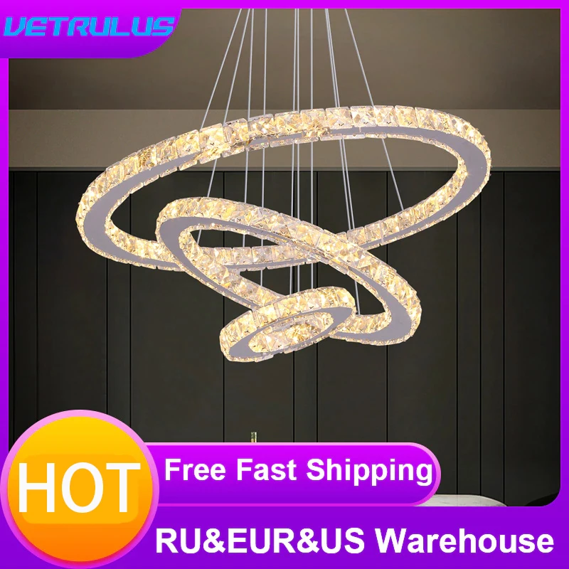 Crystal Ring Pendant Lights Modern Chandelier Ceiling Lamps Lustre ...