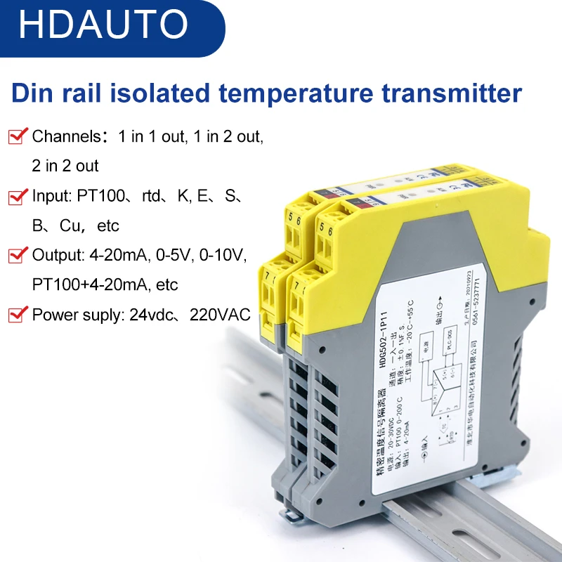 Din Rail Temperature Transmitter Converter Pt100 Signal Splitter Isolator K Type Thermocouple To ...