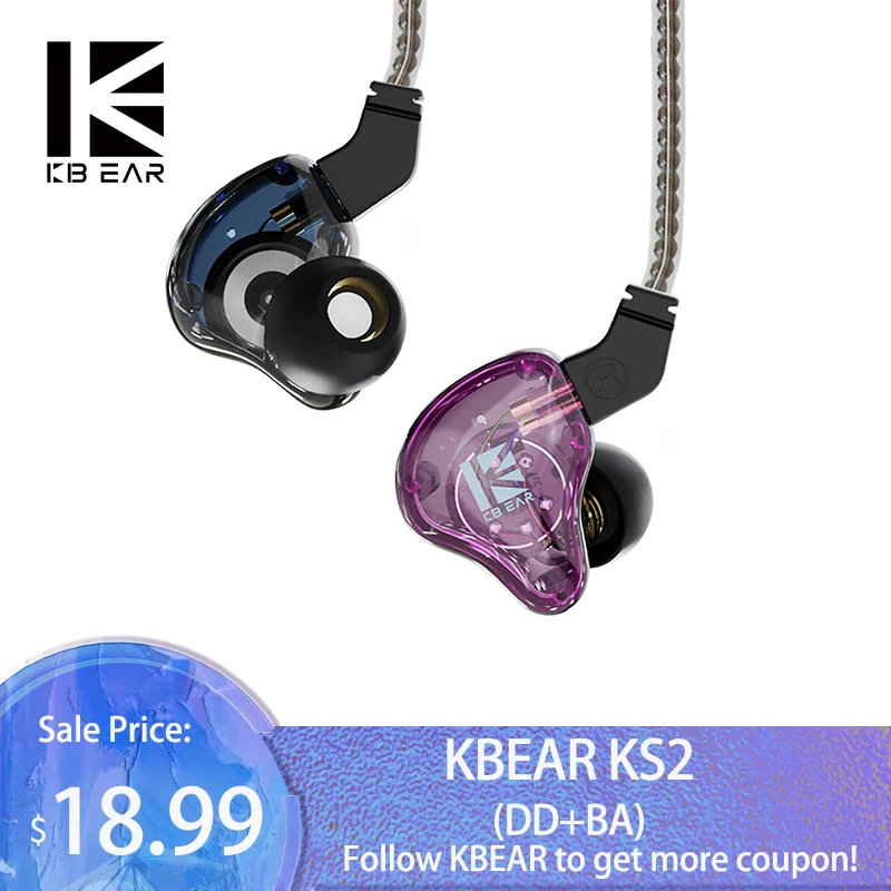 KBEAR KS2 Hybrid DD+BA In Ear Monitor HiFi Earphone Wired Earbuds ...