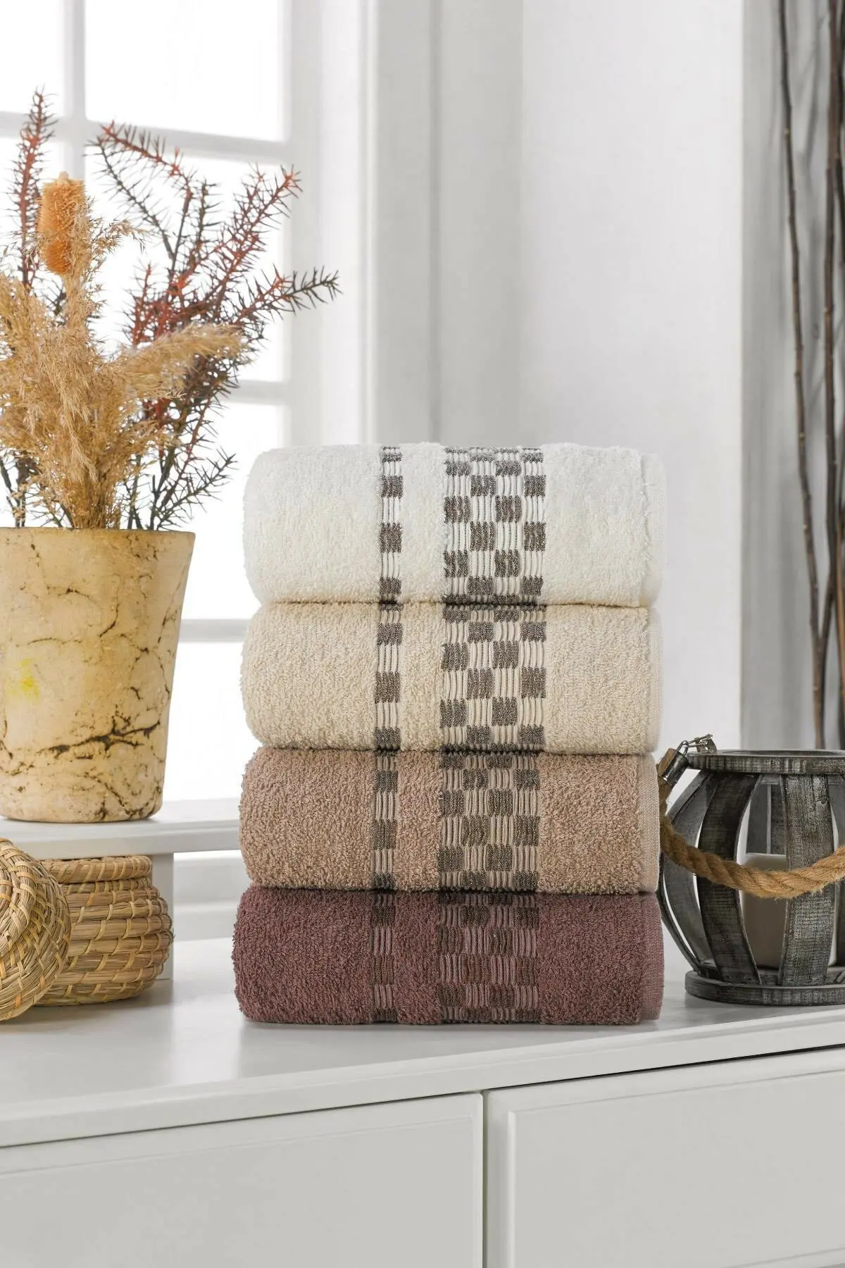 WONDERFULSOFTTextile 100% Set of 4 Towels Nota Brown Serie 50x85 RBK ...