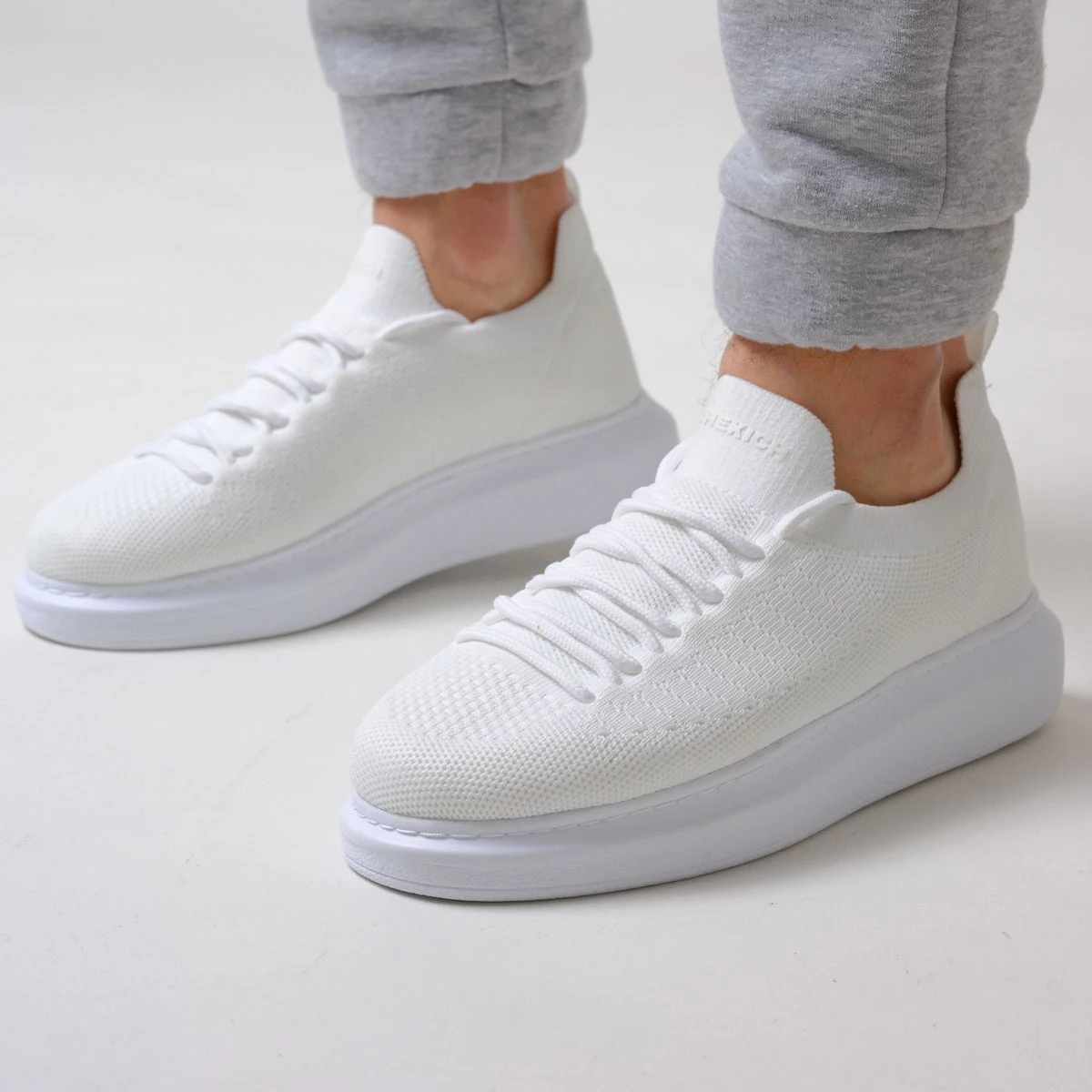 Chekich-Men-s-Shoes-White-Color-Sneakers-Knitted-Fabric-Material-Lace ...