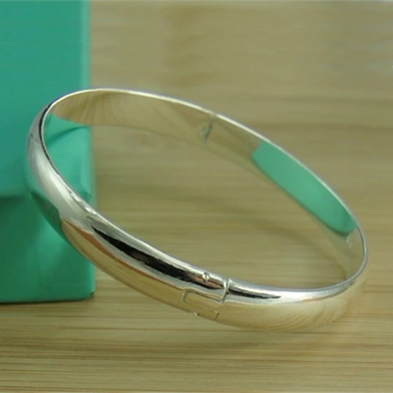 New-925-Sterling-Silver-Openable-Glossy-Solid-Bracelet-Bangle-Simple ...