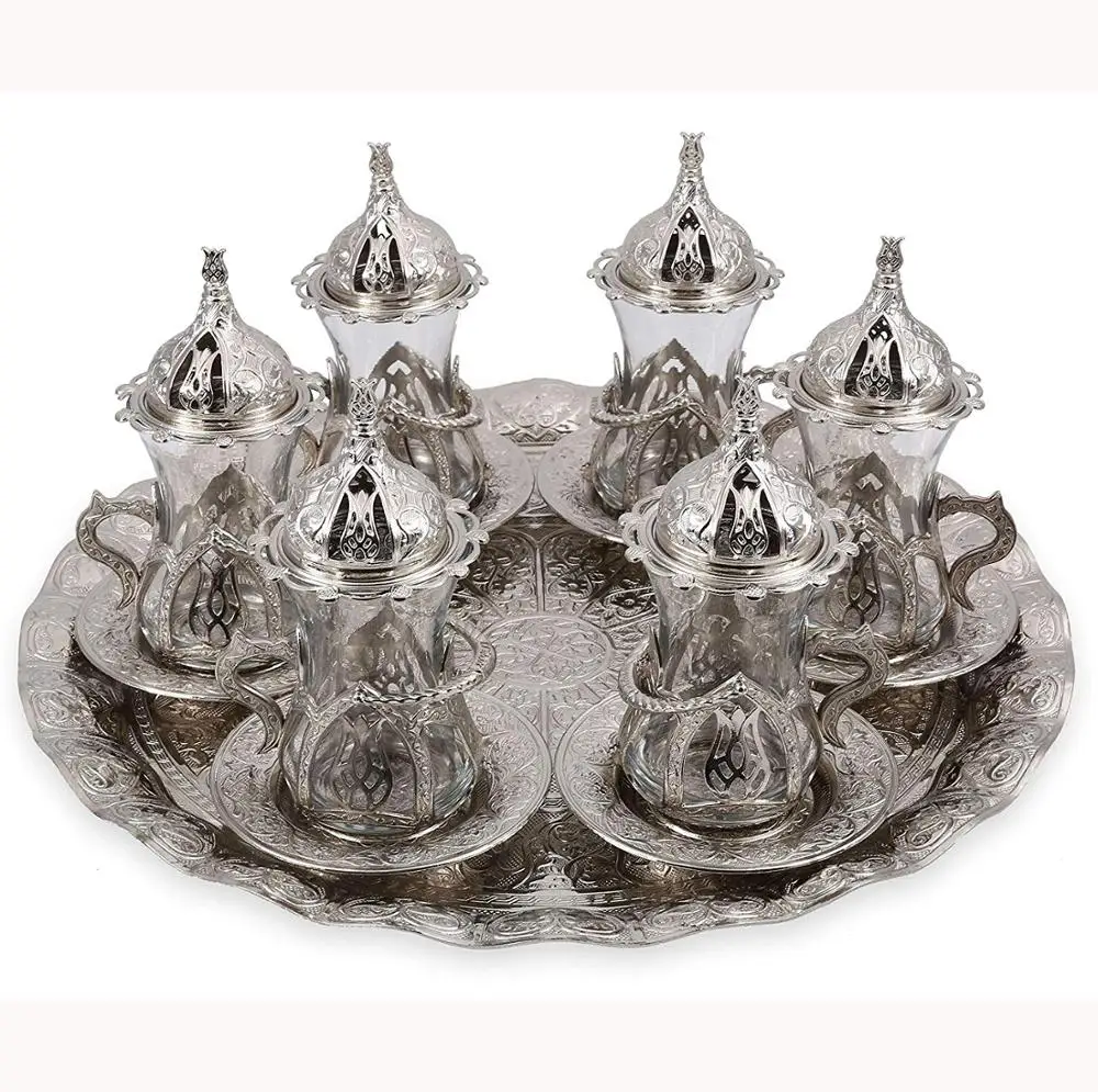 12 Piece White Tea Glass Tea Plate Tea Set Turkish Russian English Arab ...