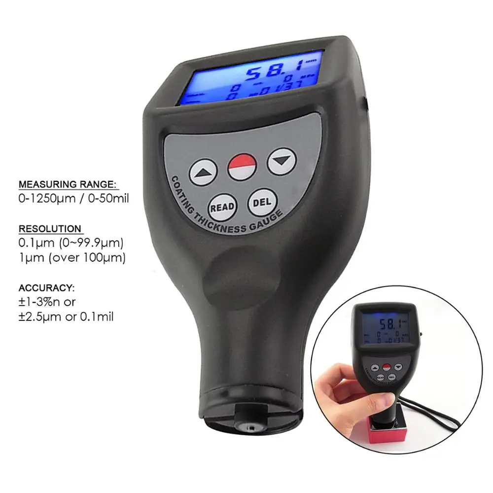 Coating Thickness Digital Paint Gauge Meter 0 1250um / 0 50 mil Range ...