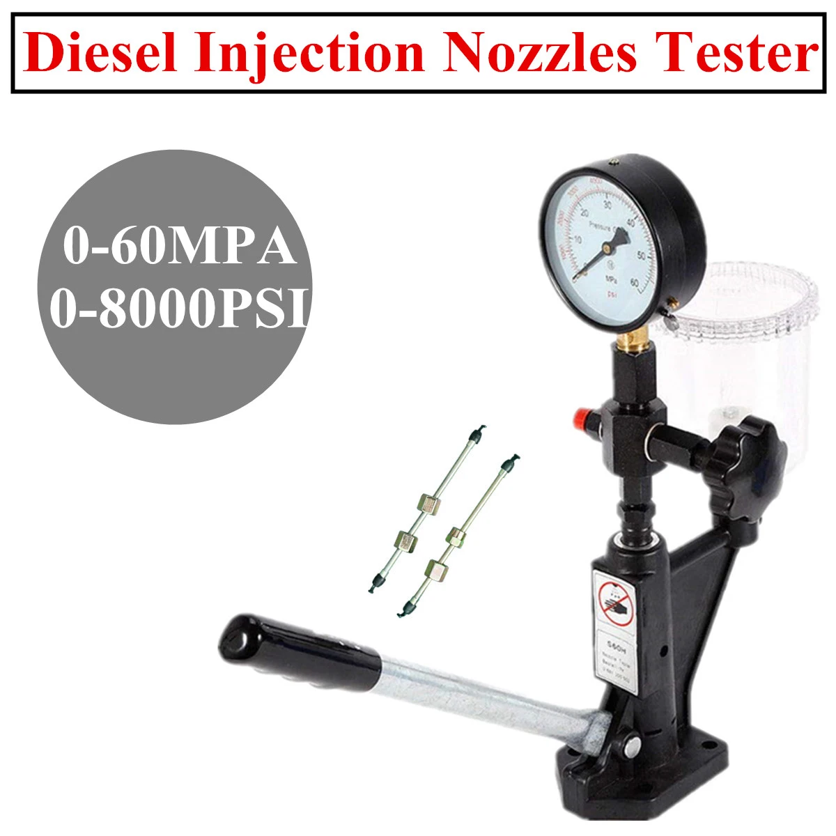 Diesel Injector and Fuel Nozzle Tester 0-600Bar Pressure Gauge Injector ...