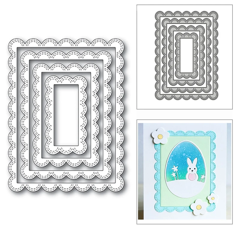 Frame Metal Cutting Dies Nesting Die Scallop Stitched Rectangle Circle ...