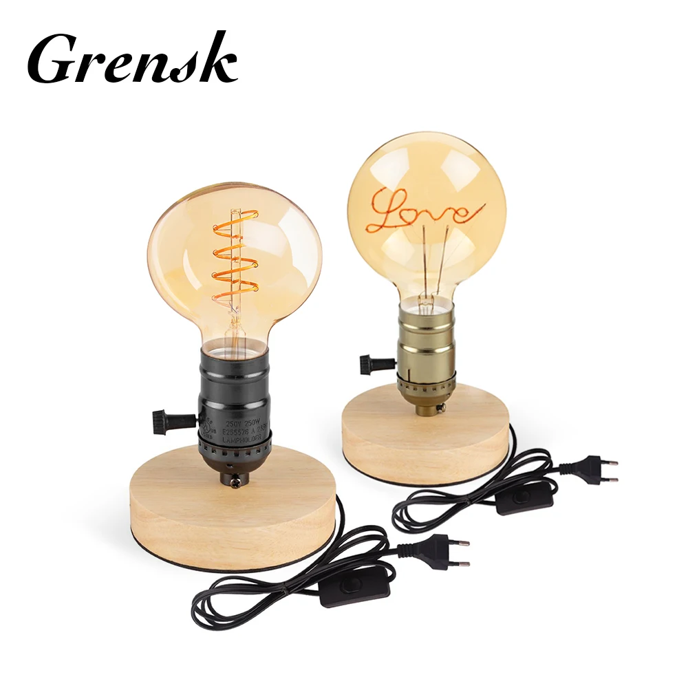 E27-Socket-Retro-Wood-Base-Table-Lamp-LED-Bulb-220v-EU-Plug-Aluminum ...